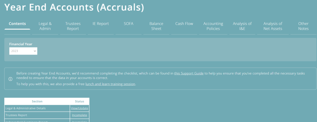 Accruals based Year End Accounts